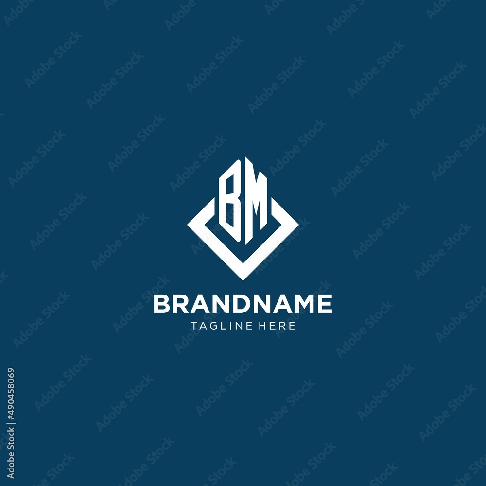 Initial BM logo square rhombus with lines, modern and elegant logo ...