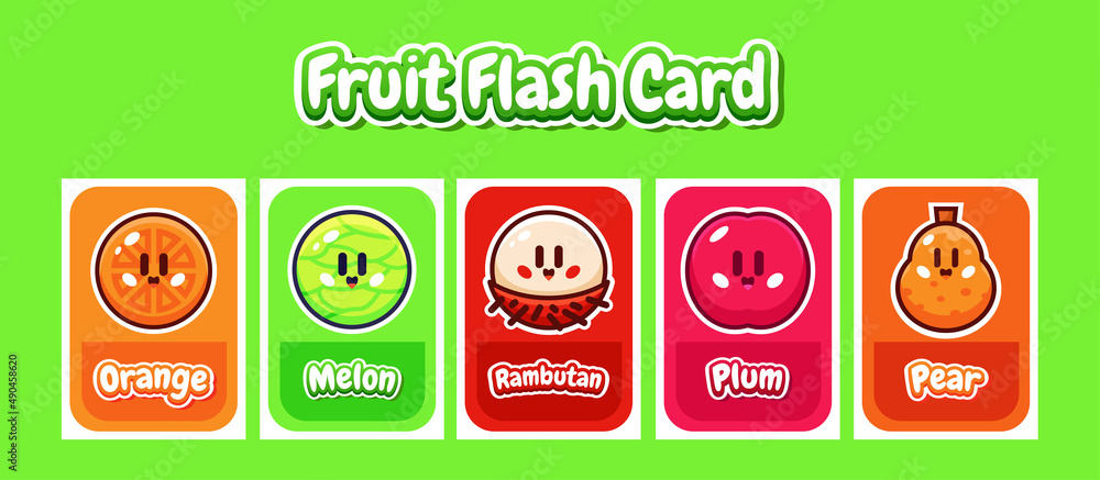Cute Cartoon Fruit Flash Card For Education Stock Vector | Adobe Stock