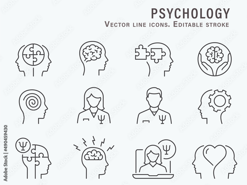 Psychology icon set. Collection of doctor, depression, mind, anxiety ...