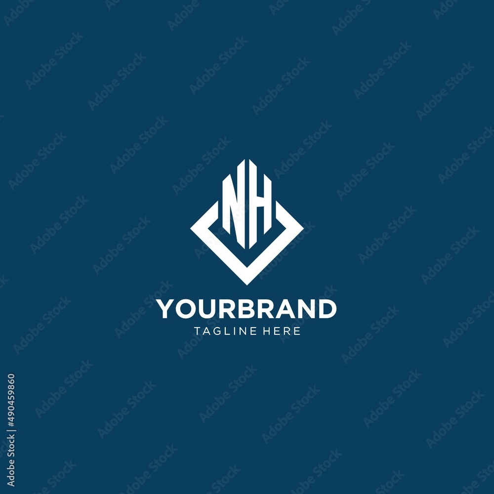 Initial NH logo square rhombus with lines, modern and elegant logo ...