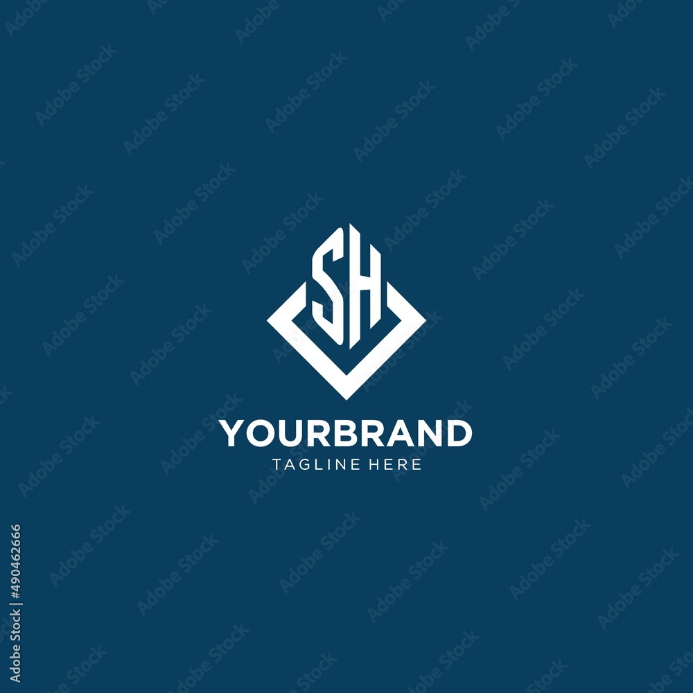Initial SH logo square rhombus with lines, modern and elegant logo ...