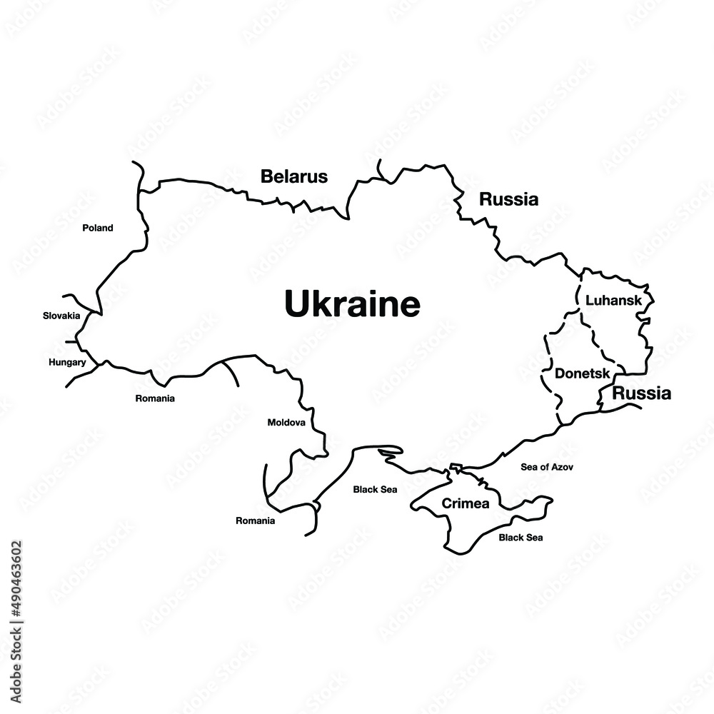 Russia vs Ukraine Conflict Outline Map. Editable Vector EPS Symbol ...