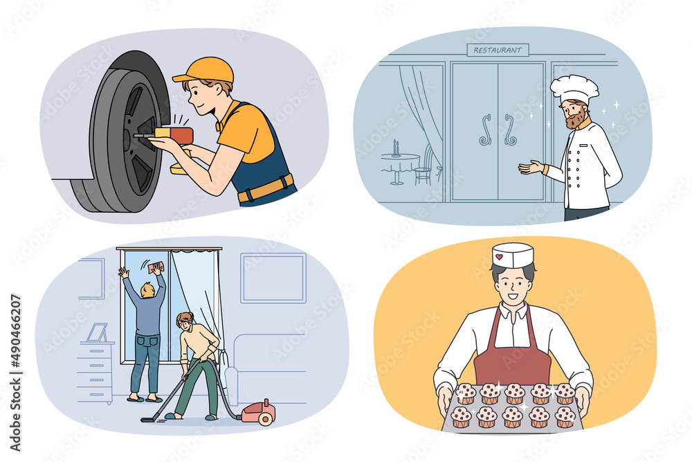 Collection of male jobs and professions. Set of men occupations and ...