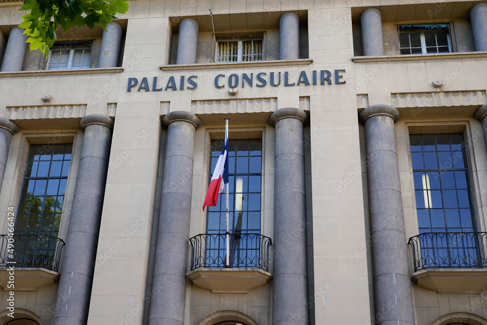 Palais Consulaire french text with flag on facade Consular Palace ...
