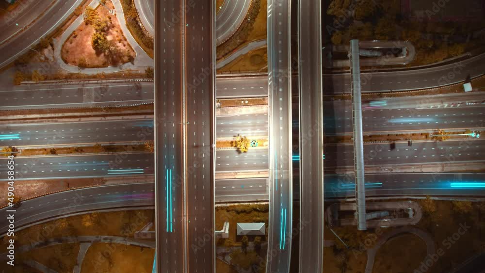 4K : Time lapse Aerial view and top view of traffic on city. Expressway ...