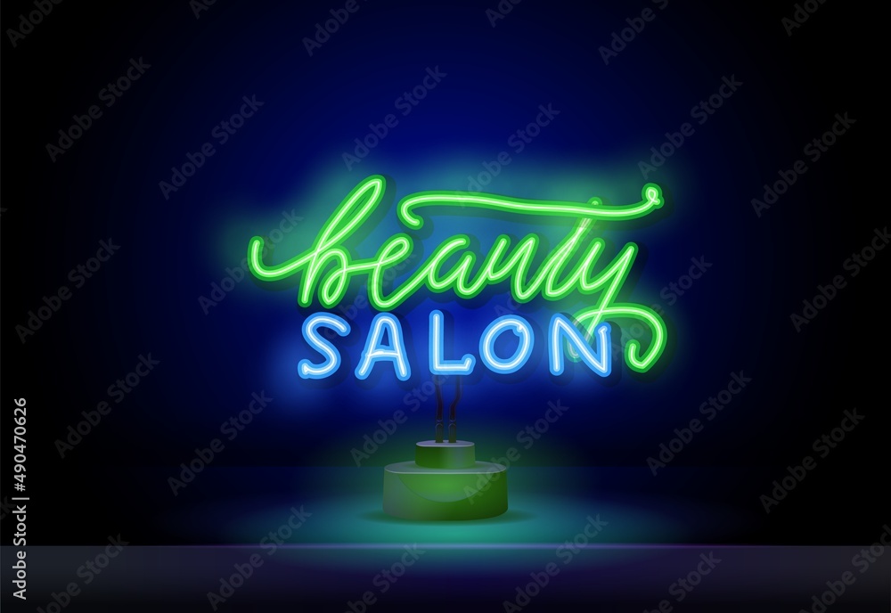 Beauty salon neon sign, bright signboard, light banner. Beauty logo ...