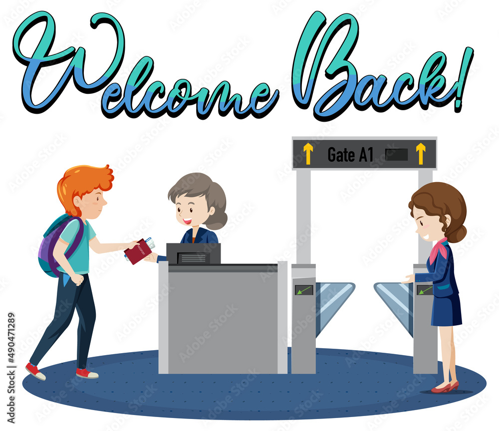 Welcome Back typography design with passenger and service staffs Stock ...