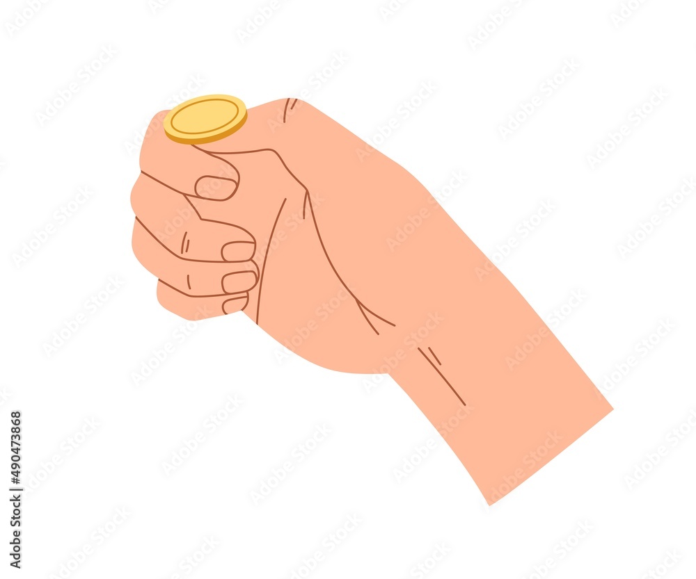 Gold coin toss up. Hand flipping, throwing change money on fingers for ...