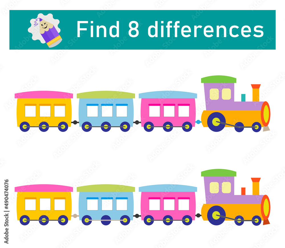 Find 8 differences. Logic puzzle game for children. Preschool worksheet activity. Vector ...
