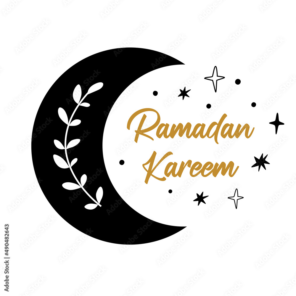 Ramadan moon and stars graphic element. Isolated moon shape, branch ...