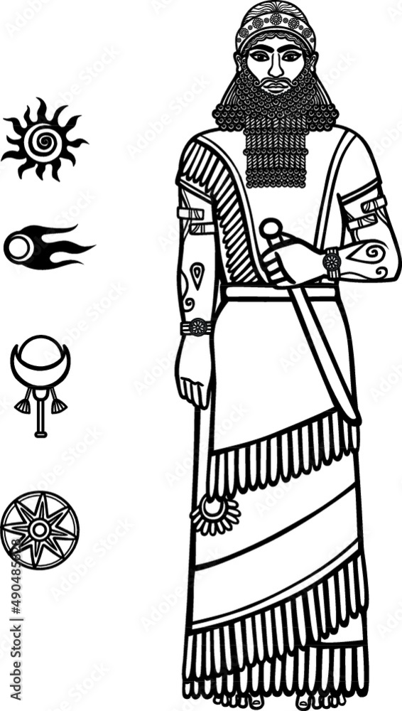 Image of the Assyrian man. Sumerian king. Full growth. Set of space ...