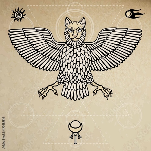 Naklejka mythical animal, Anzud with a body of a bird and the head of a ...