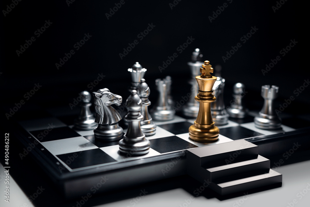 Golden king chess surrounded by enemy and checkmate for end game Stock ...
