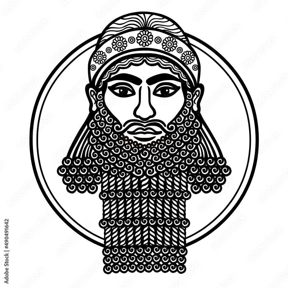 Portrait of the Assyrian man. Character of Sumer mythology. Isolated on ...