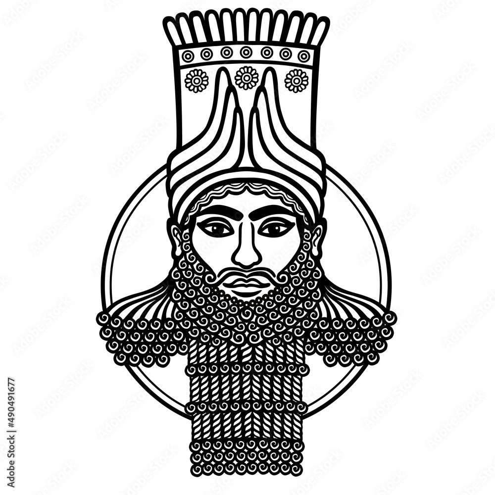Portrait of the Assyrian man. Character of Sumer mythology. Isolated on ...