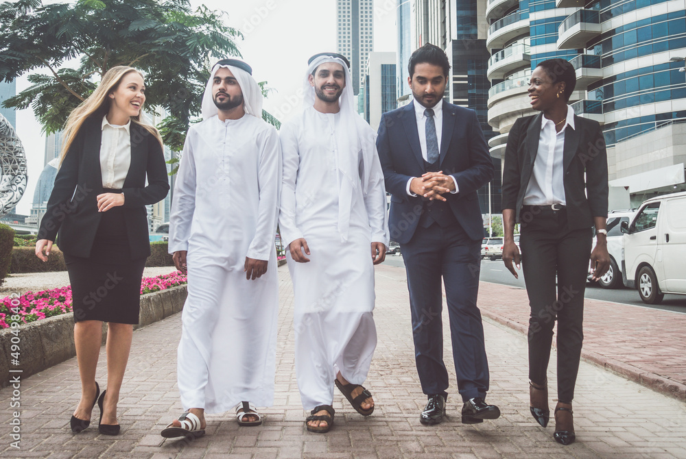 Multiethnic western and middle eastern business team working together ...