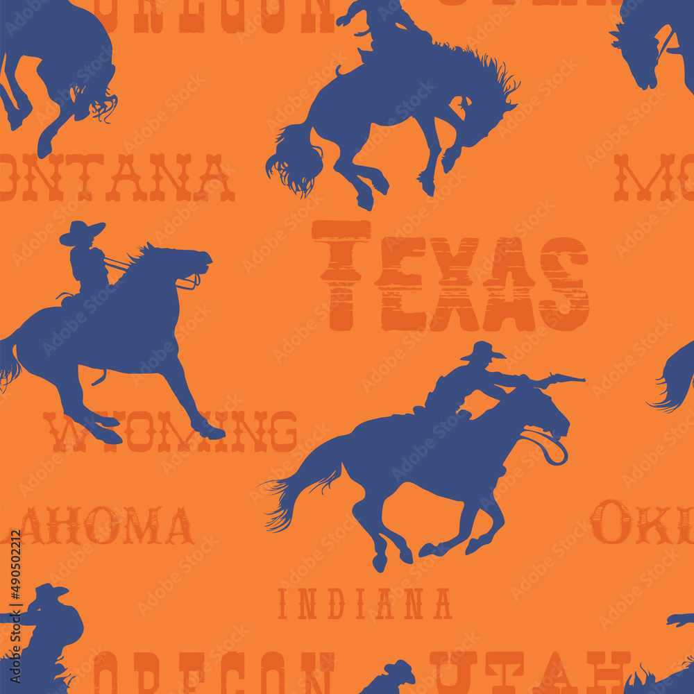 vector image of seamless texture wild west rodeo cowboys print on ...