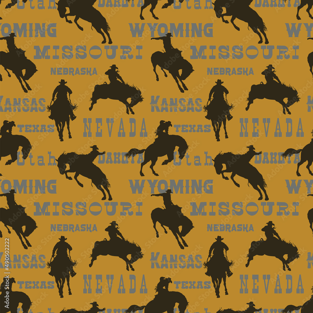 vector image of seamless texture wild west rodeo cowboys print on ...