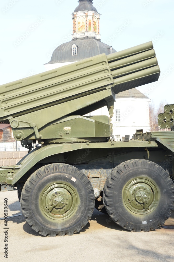 Exhibition of military equipment weapons. Tanks, armored personnel ...