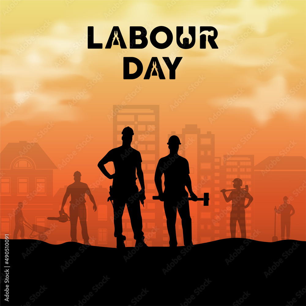 Celebration International Workers Day with sunset background. Happy ...