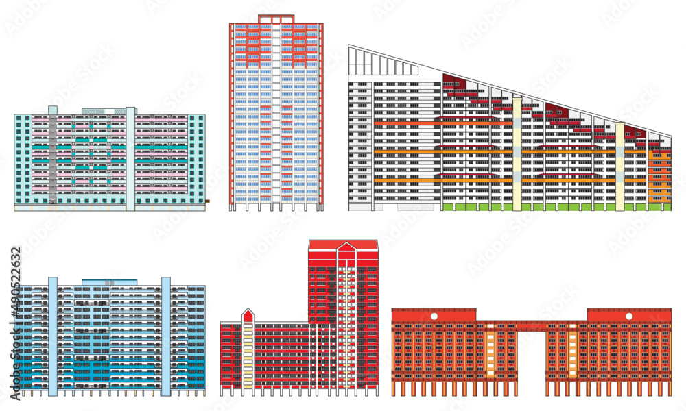 Singapore Public Housing, HDB, Buildings, Flats Stock Vector | Adobe Stock