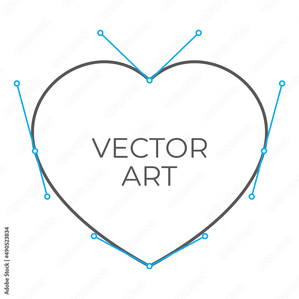 Vector line heart with blue path line shown. Bezier curves. Isolated on ...