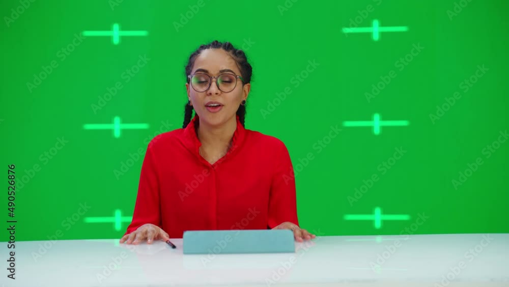 Newsroom TV Studio Live News Program with Green Screen Background ...