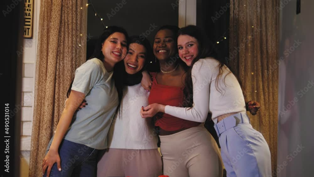 Multiracial friends together. Multiethnic young women friends students ...