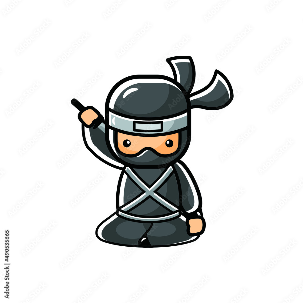 Cartoon black little ninja sit down ready to use sword Stock Vector ...