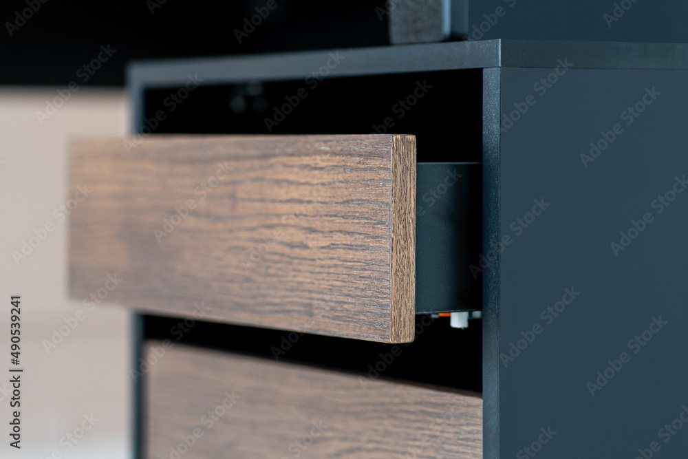 Opened drawer cabinet furniture wooden table at workplace Stock Photo ...