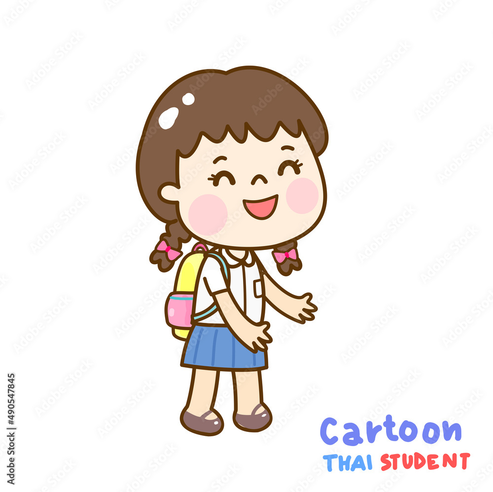 Cartoon Thai Student Character. Stock Vector | Adobe Stock