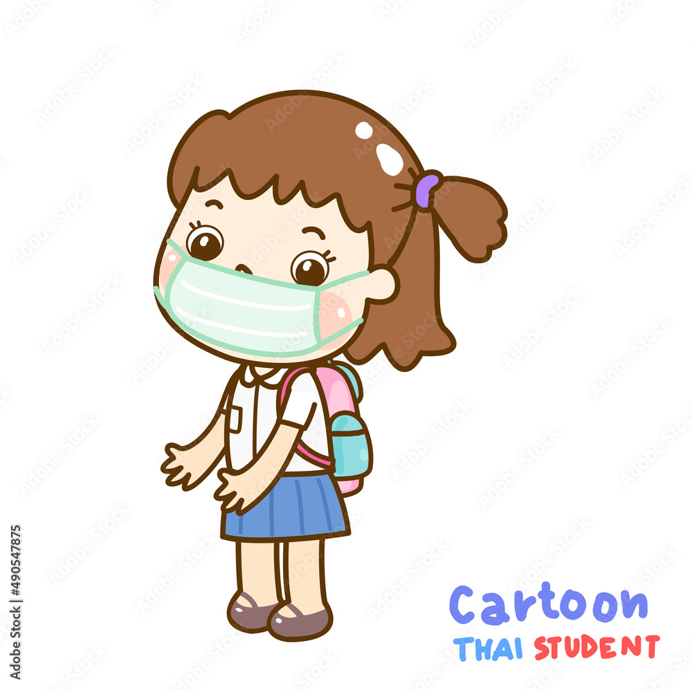 Cartoon Thai Student Character. Stock Vector | Adobe Stock