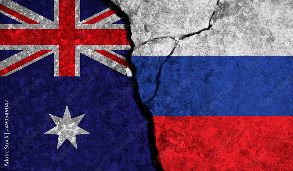 Political relationship between Australia and russia. National flags on ...