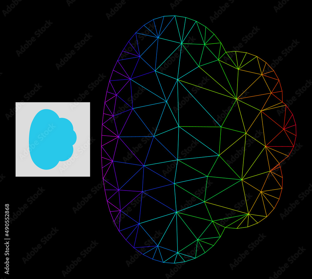 Spectral gradient network cloud icon. Geometric carcass flat network ...