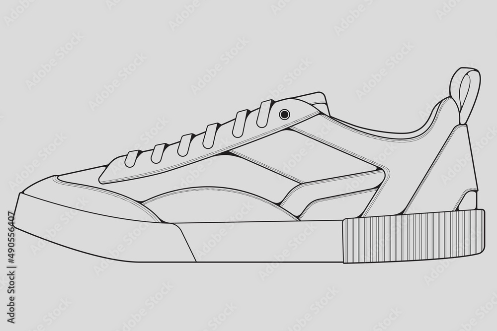 Shoes sneaker outline drawing vector, Sneakers drawn in a sketch style ...