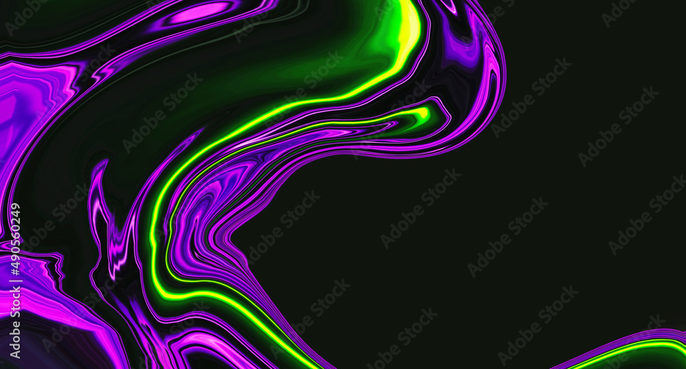 Bright fluid violet, black and neon textured background. Abstract ...