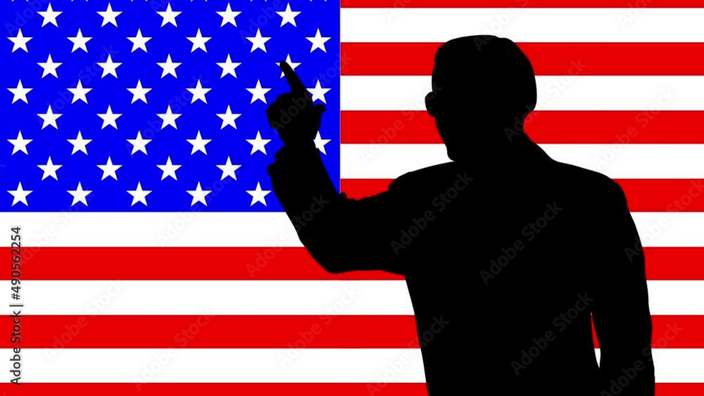 Black silhouette of a politician. United States of America. USA flag ...