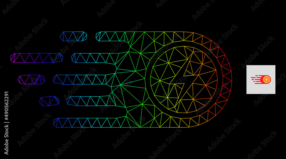 Rainbow gradient network electrical power icon. Geometric carcass 2D ...