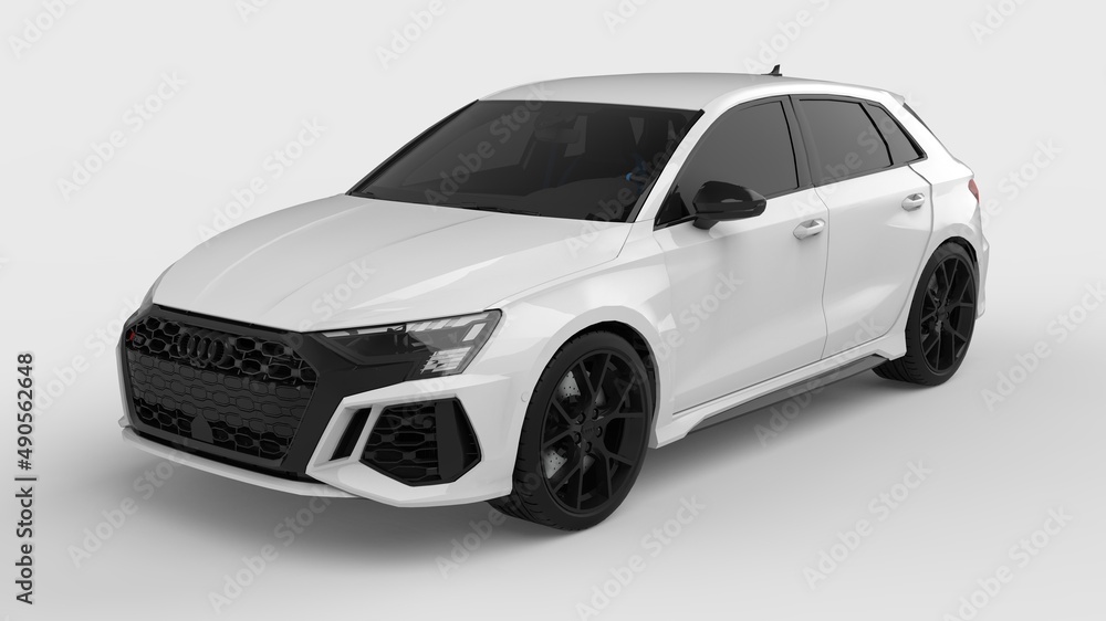 Mockup Hatchback car similar to Audi RS3 isolated on white background ...