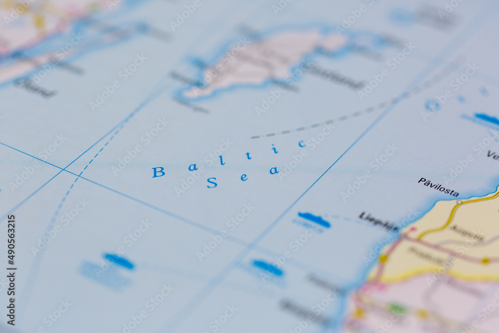 03-03-2022 Portsmouth, Hampshire, UK, The Baltic sea shown on a road ...
