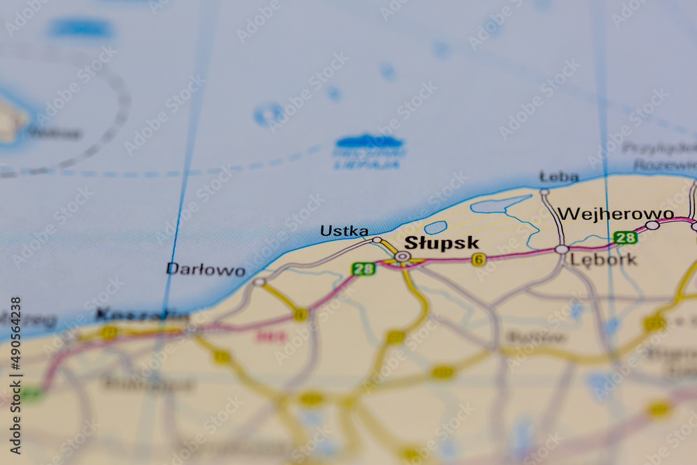 03-03-2022 Portsmouth, Hampshire, UK, Ustka Poland shown on a Road map ...