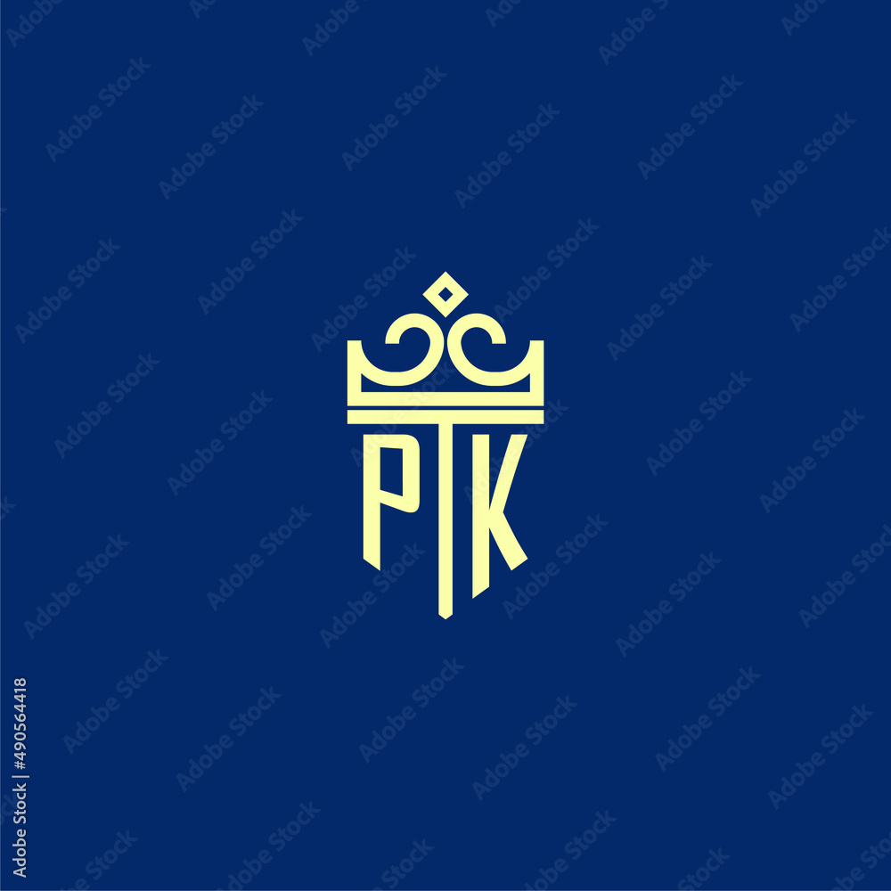 PK initial monogram shield logo design for crown vector image Stock ...