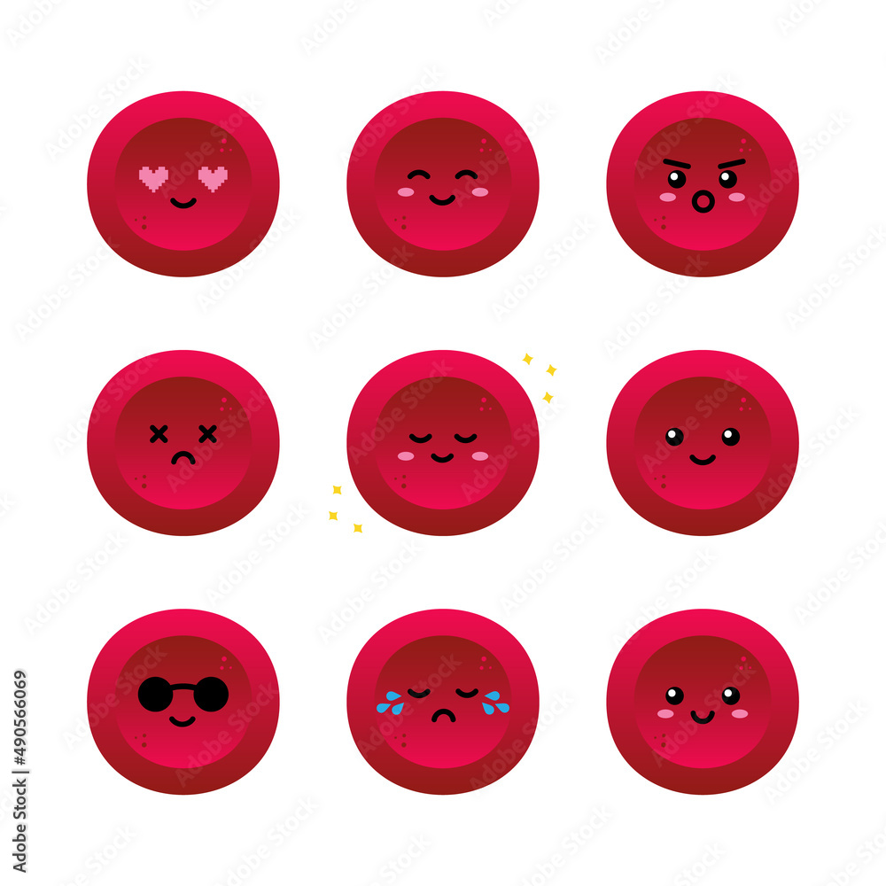Set, collection of cute red blood cells, erythrocytes characters with ...