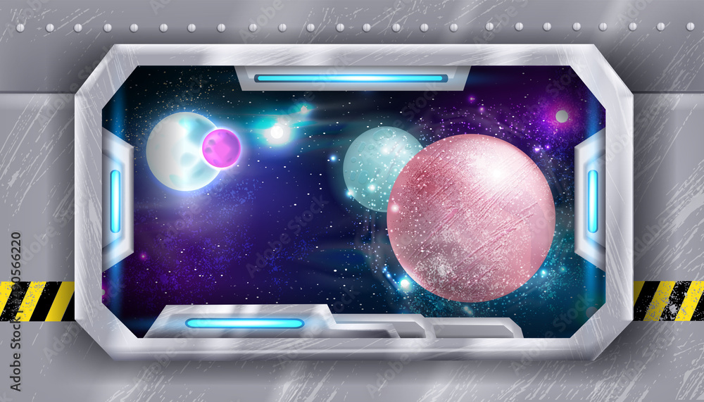 Space ship window view, vector shuttle futuristic inside frame ...