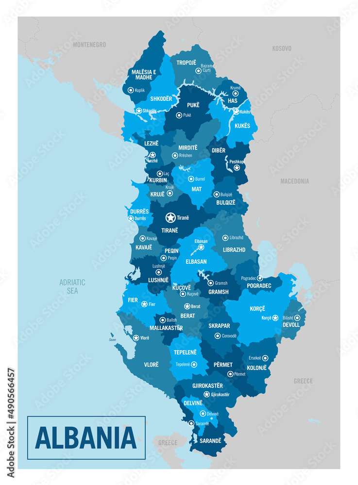 Albania country political map. Detailed vector illustration with ...