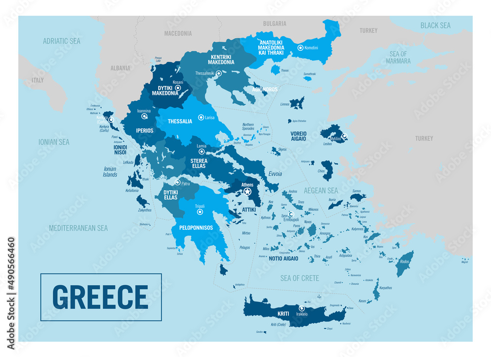 Vetor de Greece country political map. Detailed vector illustration ...