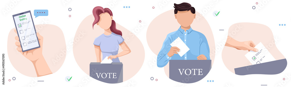 The concept of elections and voting. A set of images on the theme of ...