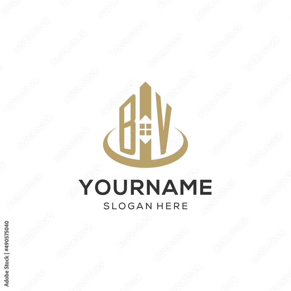Initial BV logo with creative house icon, modern and professional real ...