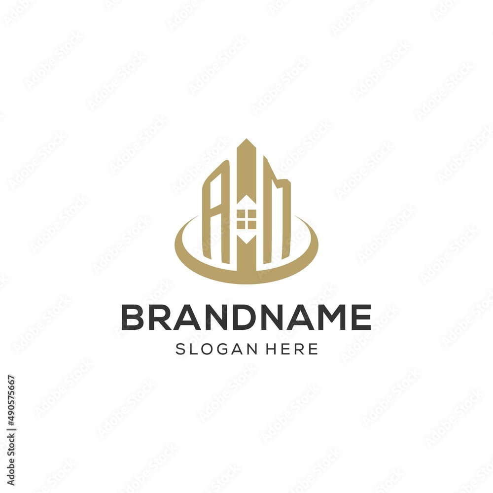 Vetor de Initial AM logo with creative house icon, modern and ...