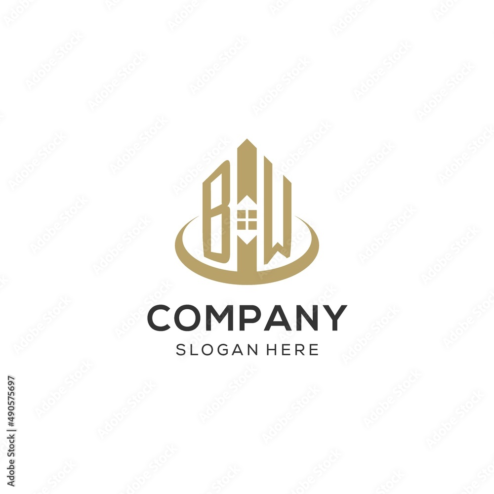 Initial BW logo with creative house icon, modern and professional real ...